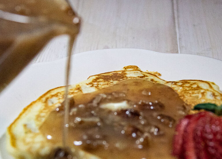 Buttermilk Pancakes with Pecan Praline Syrup - A Pinch of Salt Lake